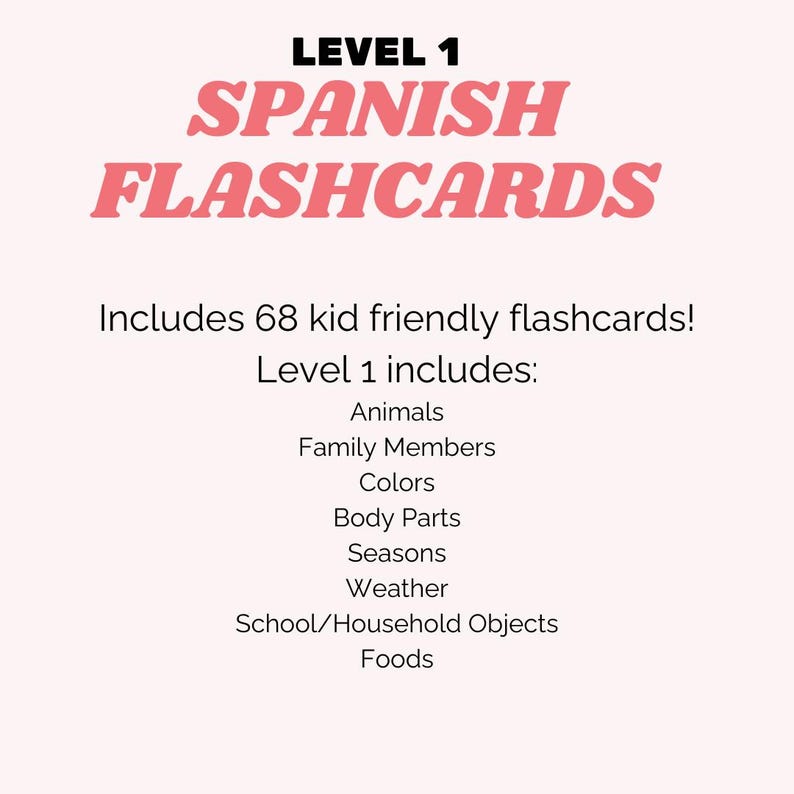 Spanish Flashcards - Level 1 Beginner Spanish Flashcards - 68 ...