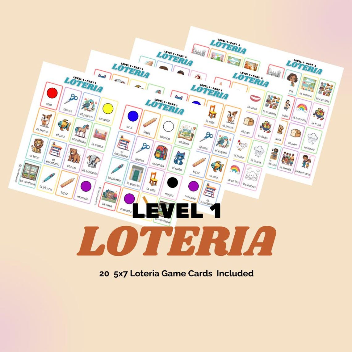 Spanish Vocabulary Loteria - Spanish Bingo - Spanish Learning Game PRINTABLE - Etsy