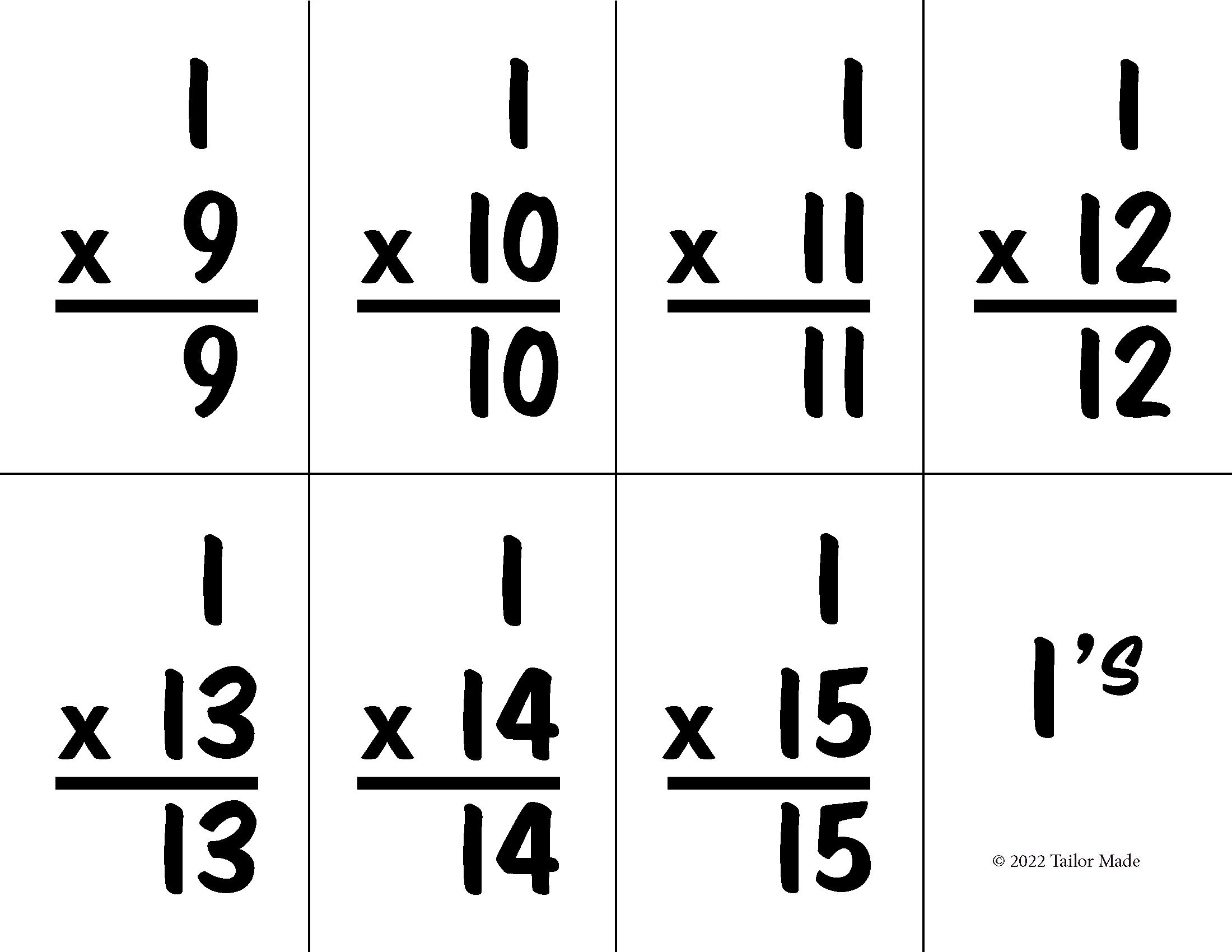 Multiplication Flash Cards 1 - 15 - Instant Download - Blank Front ...