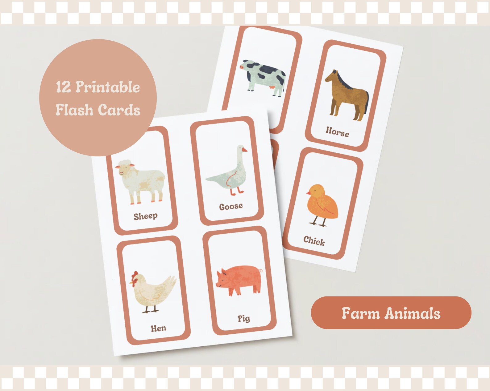 12 Printable Farm Animal Flash Cards, Instant Digital Download, Animal ...