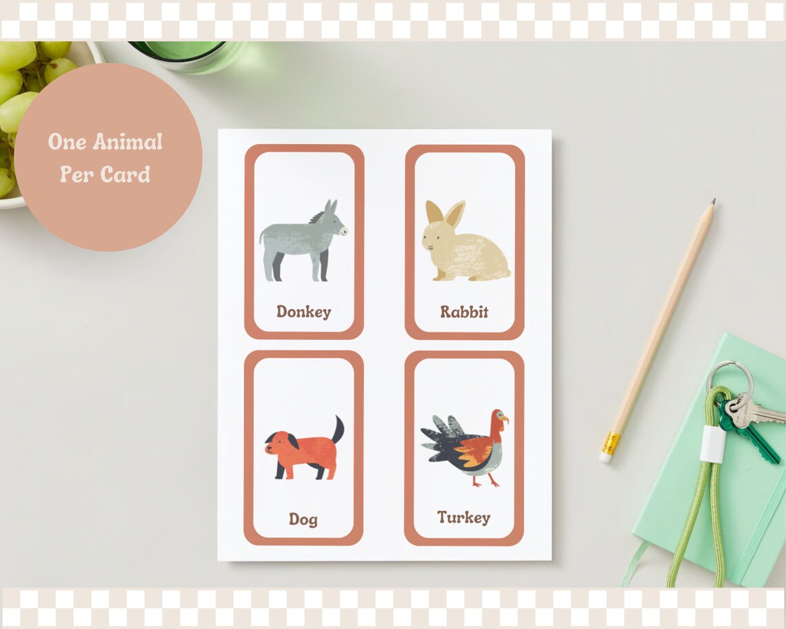 12 Printable Farm Animal Flash Cards, Instant Digital Download, Animal ...