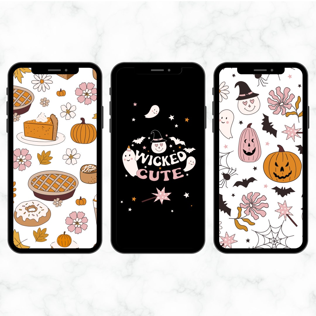 Retro Fall Spooky iPhone Wallpapers, Bundle of 6, Instant Digital ...
