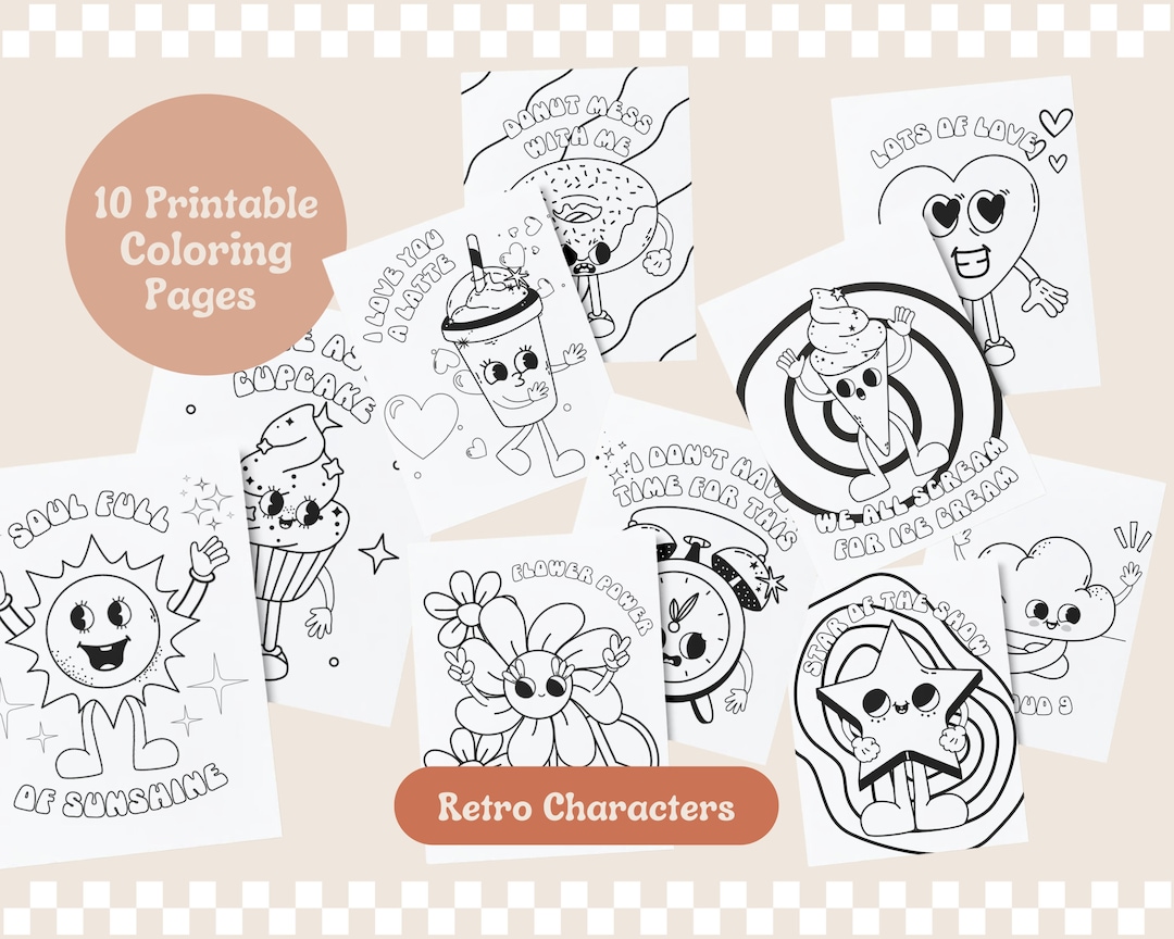 10 Groovy Retro Cartoon Characters, Printable Coloring Pages for Adults ...
