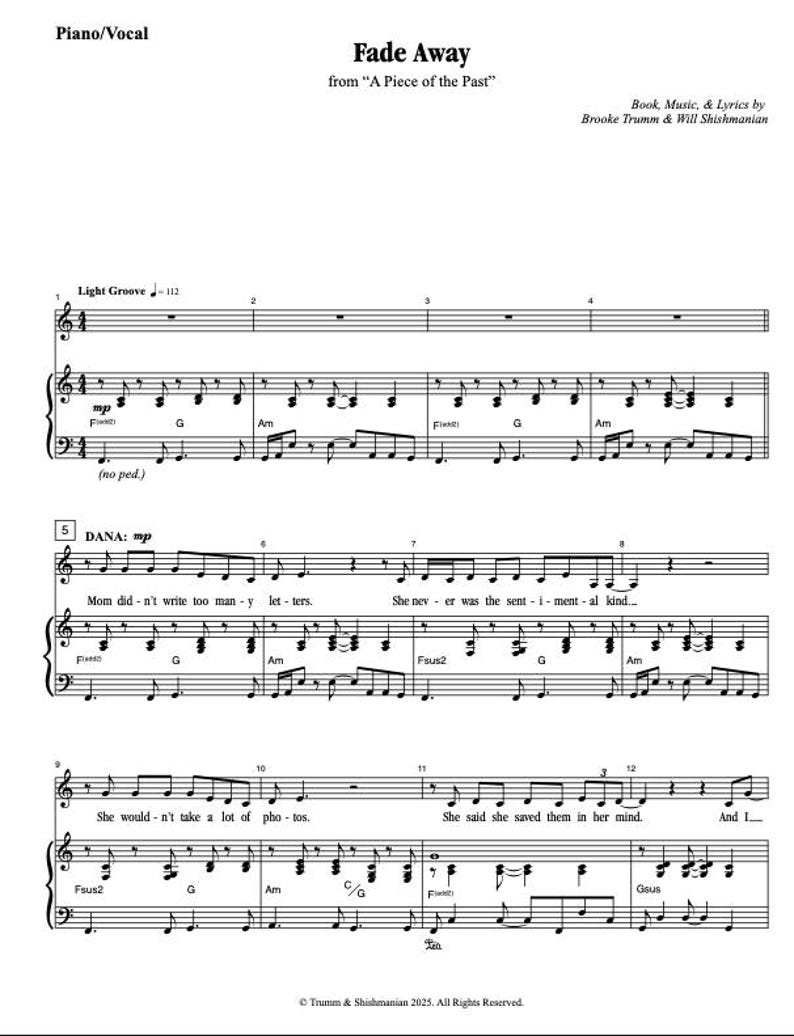 Fade Away Piano/vocal Sheet Music - Etsy