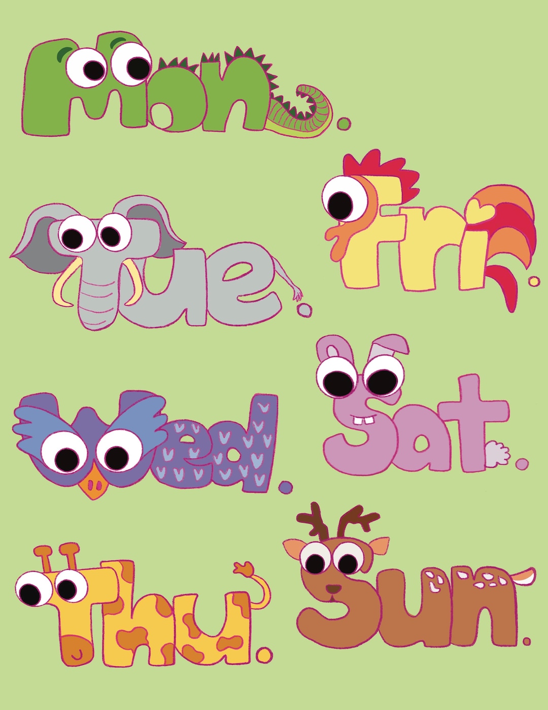 Animal Days of the Week Print, Kids Learning Poster (digital Download ...