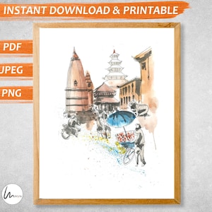 Bhaktapur Durbar Square Print, Nepal Print, Architectural Drawings ...