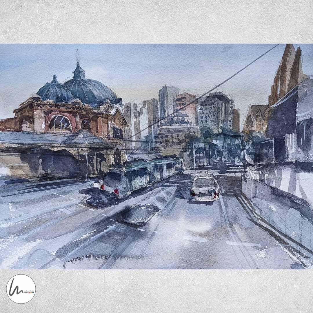 Flinders Street Watercolor Print, Melbourne Cityscape Art (digital ...