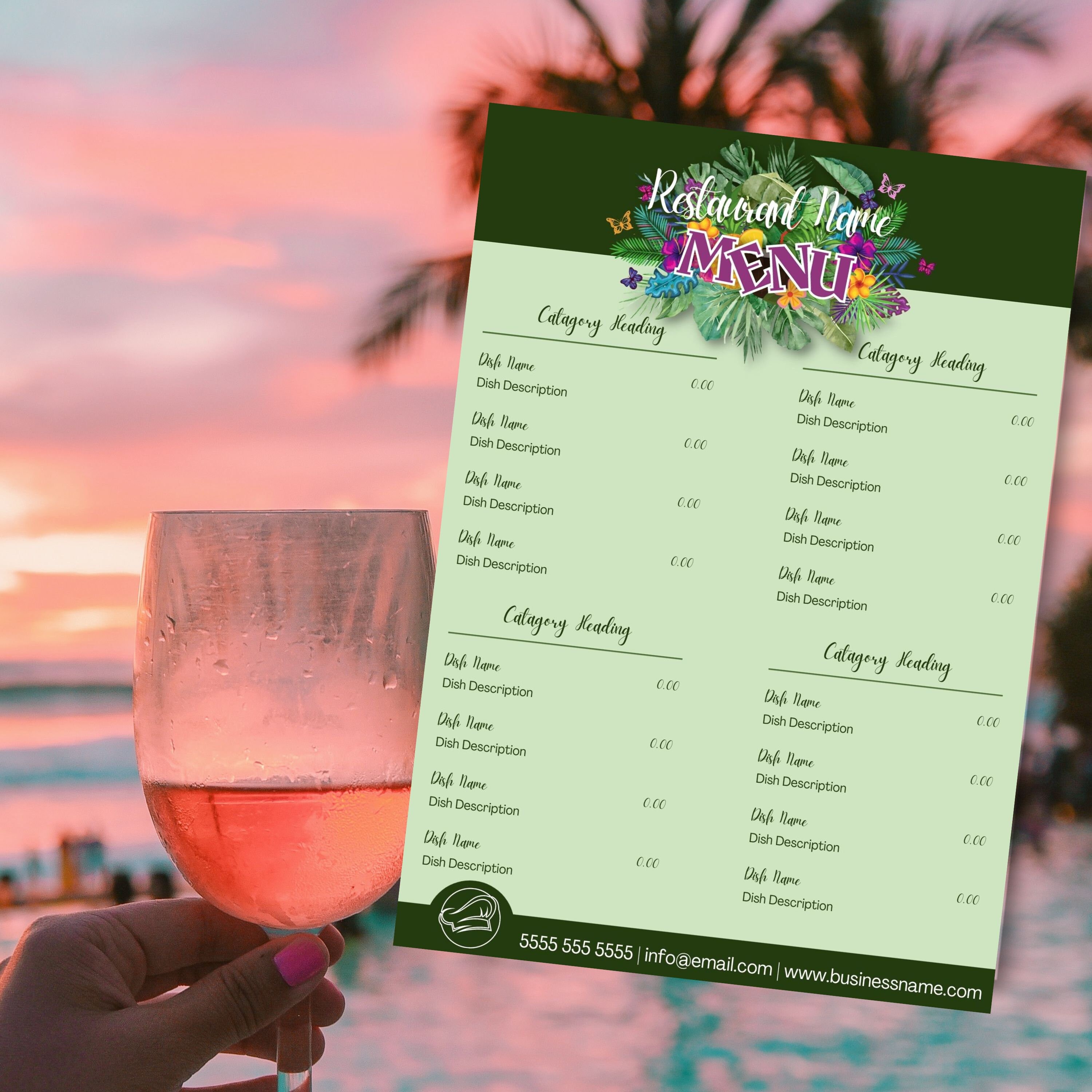 Tropical Restaurant Menu Template: Editable Canva Design (instant ...