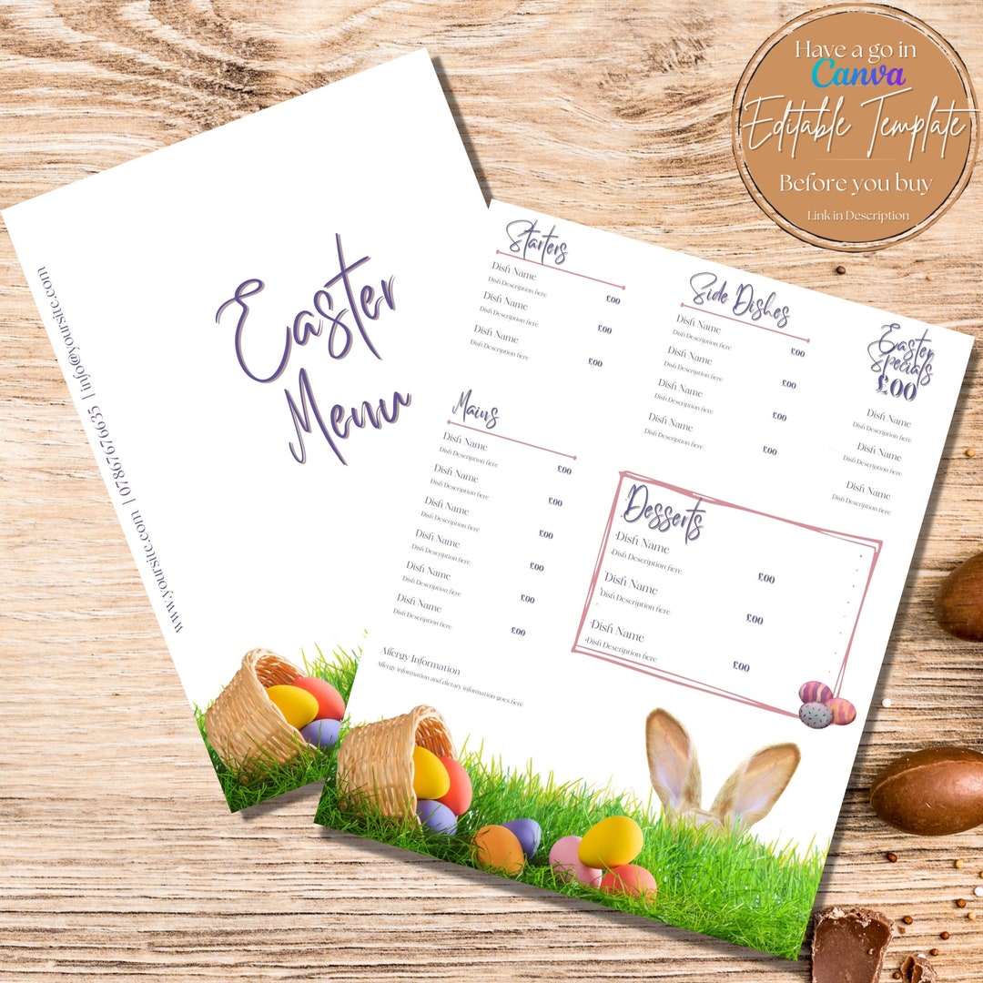 Easter Bunny Menu Template Food Menu for Food Business Canva Template ...