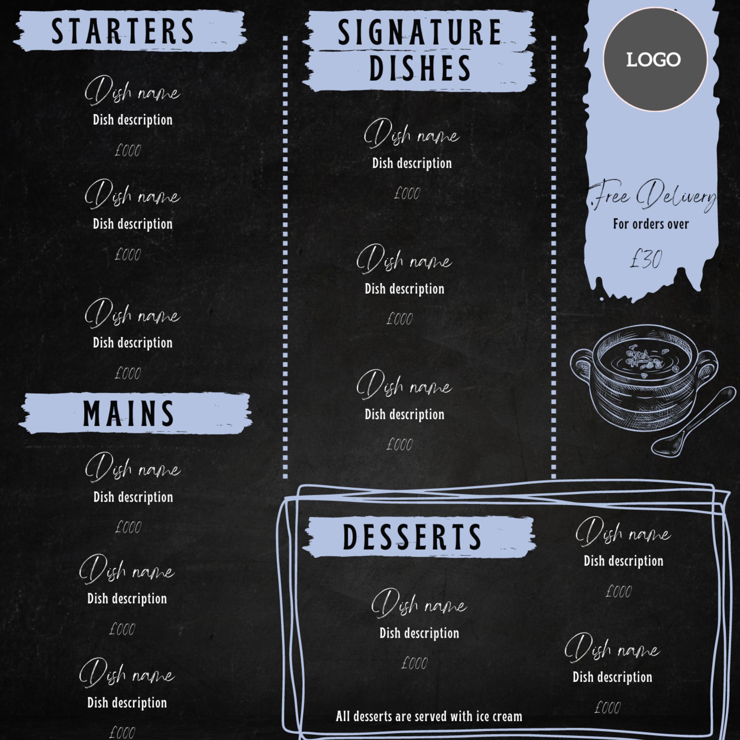 Chalkboard Menu Template for Food Business Editable Menu Download Canva ...