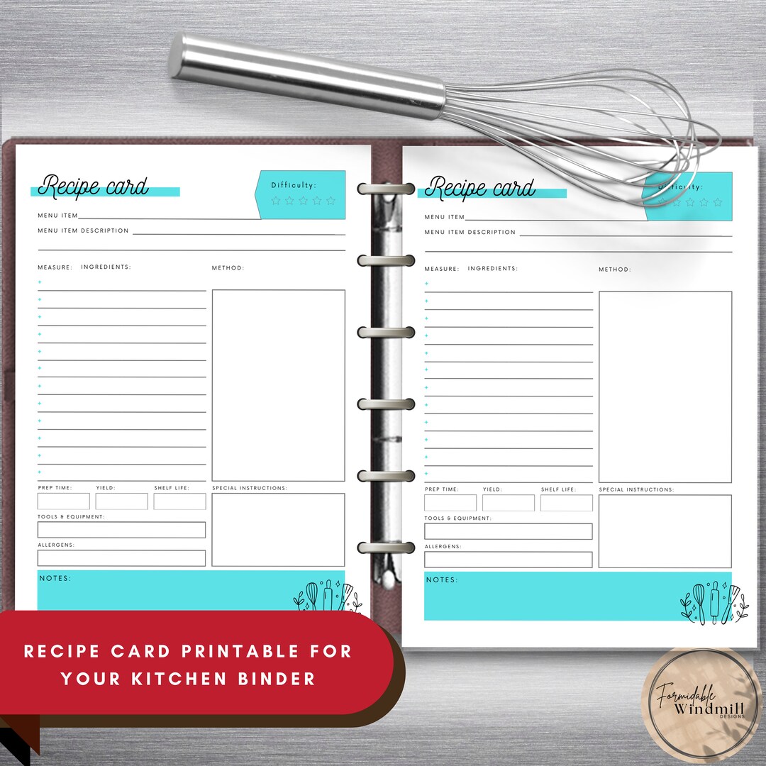 Printable Recipe Card Template: Kitchen Binder Sheet (US Letter & A4 ...