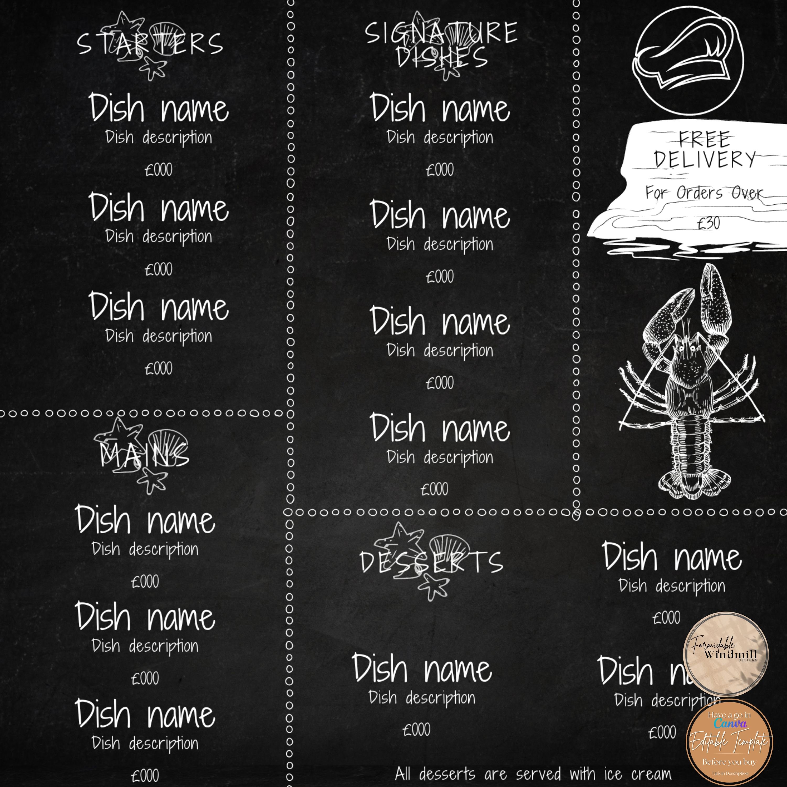 Seafood Menu Template for Food Business Editable Canva Template ...