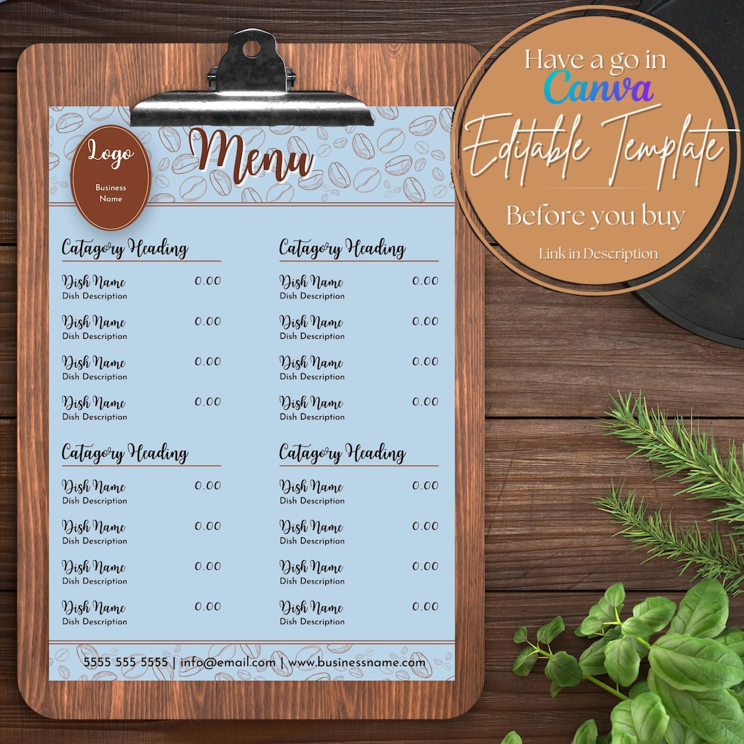 Menu Template for Food Businesses in Blue Coffee Beans Colour ...