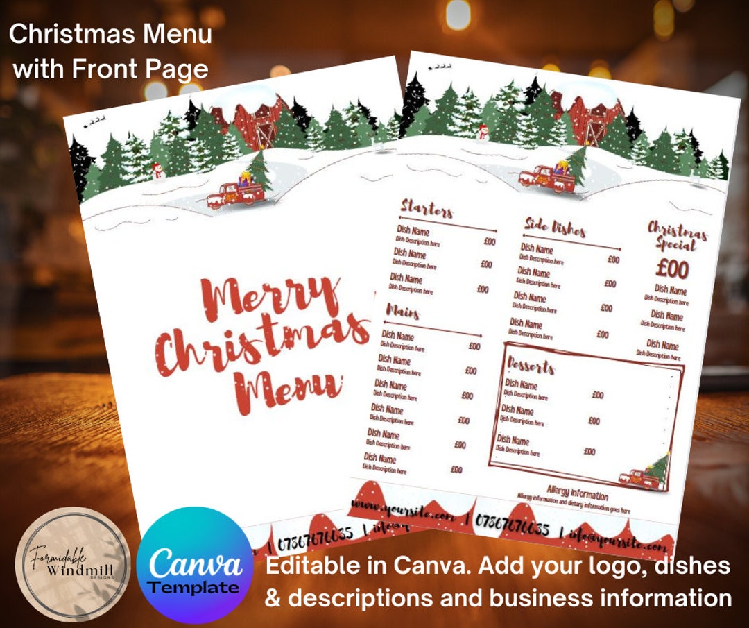 Christmas Red Truck Menu Template for Food Businesses Fully Editable in ...
