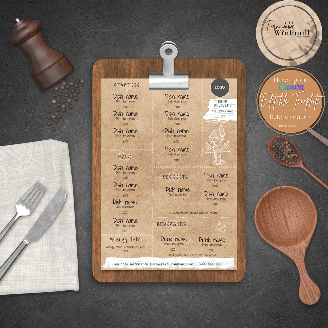 Seafood Restaurant Menu Template Food Menu for Food Business Canva ...