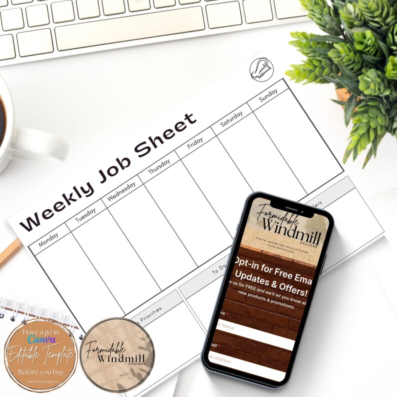 Printable Job Sheet for a Weekly Office Workflow Minimalist Small ...
