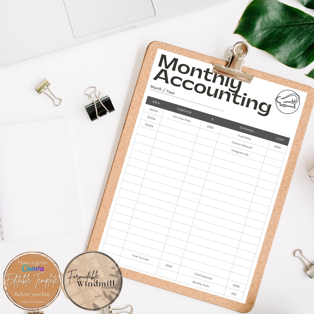 Printable Monthly Accounting Page for Office Workflow Minimalist Small ...