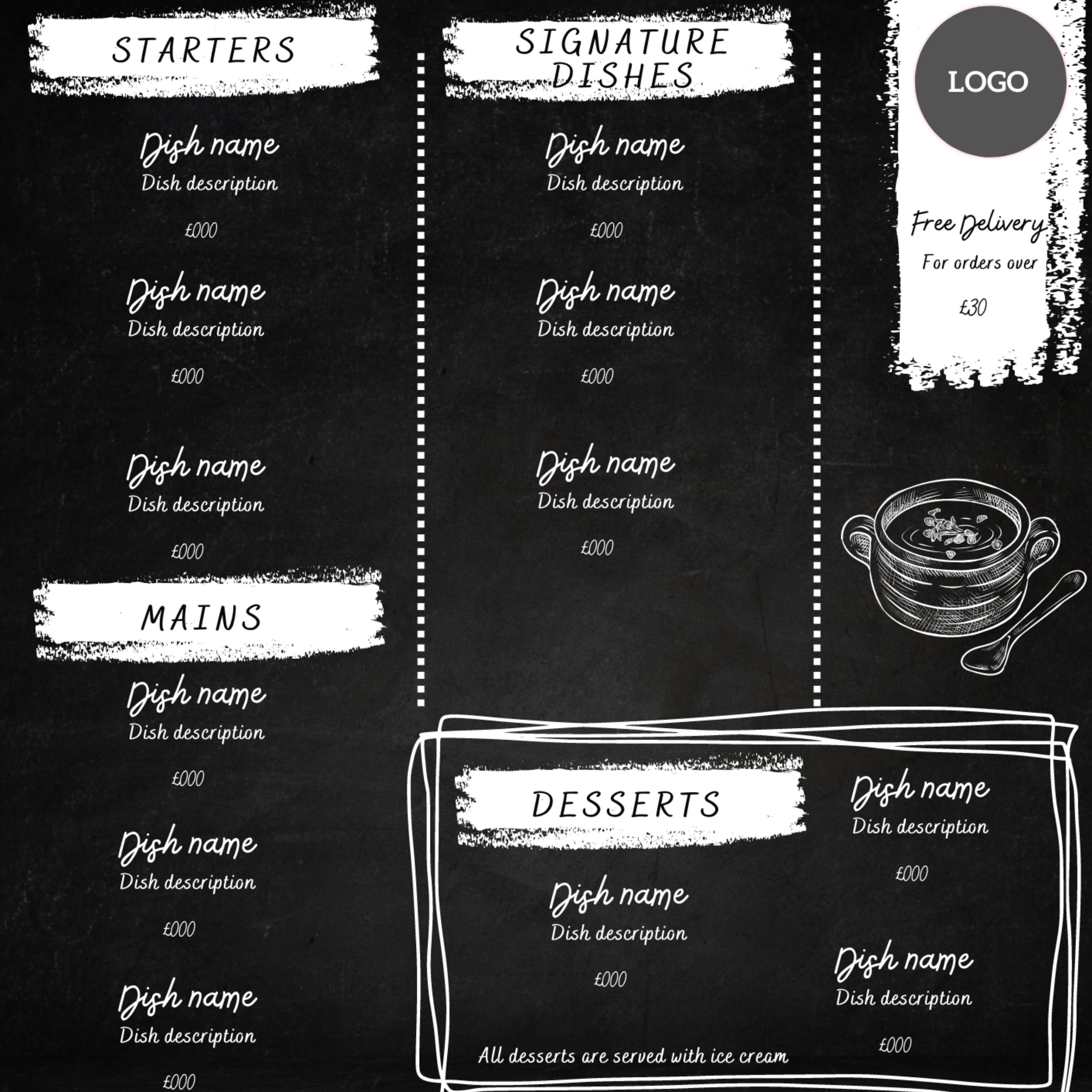 Chalkboard Menu Template for Food Business Editable Menu - Etsy