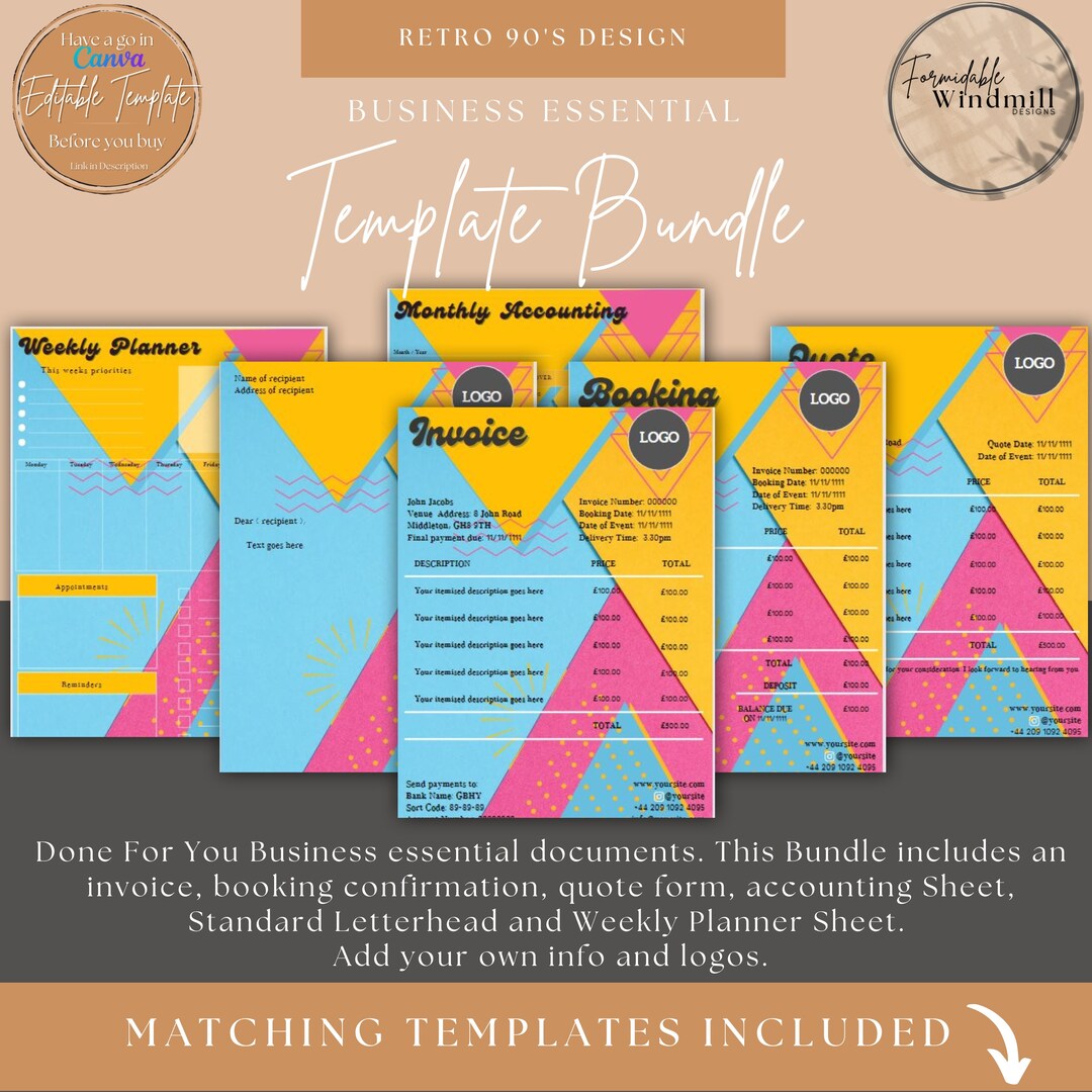 Retro 90s Style Template Bundle Editable Business Office Documents ...