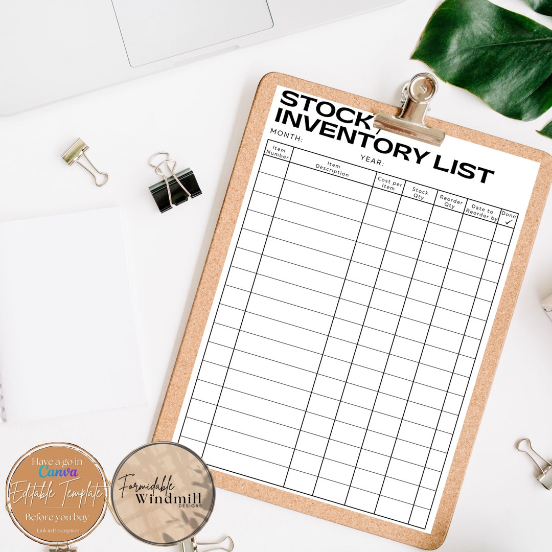 Printable Stock and Inventory List Inventory Tracker | Stock List Stock ...