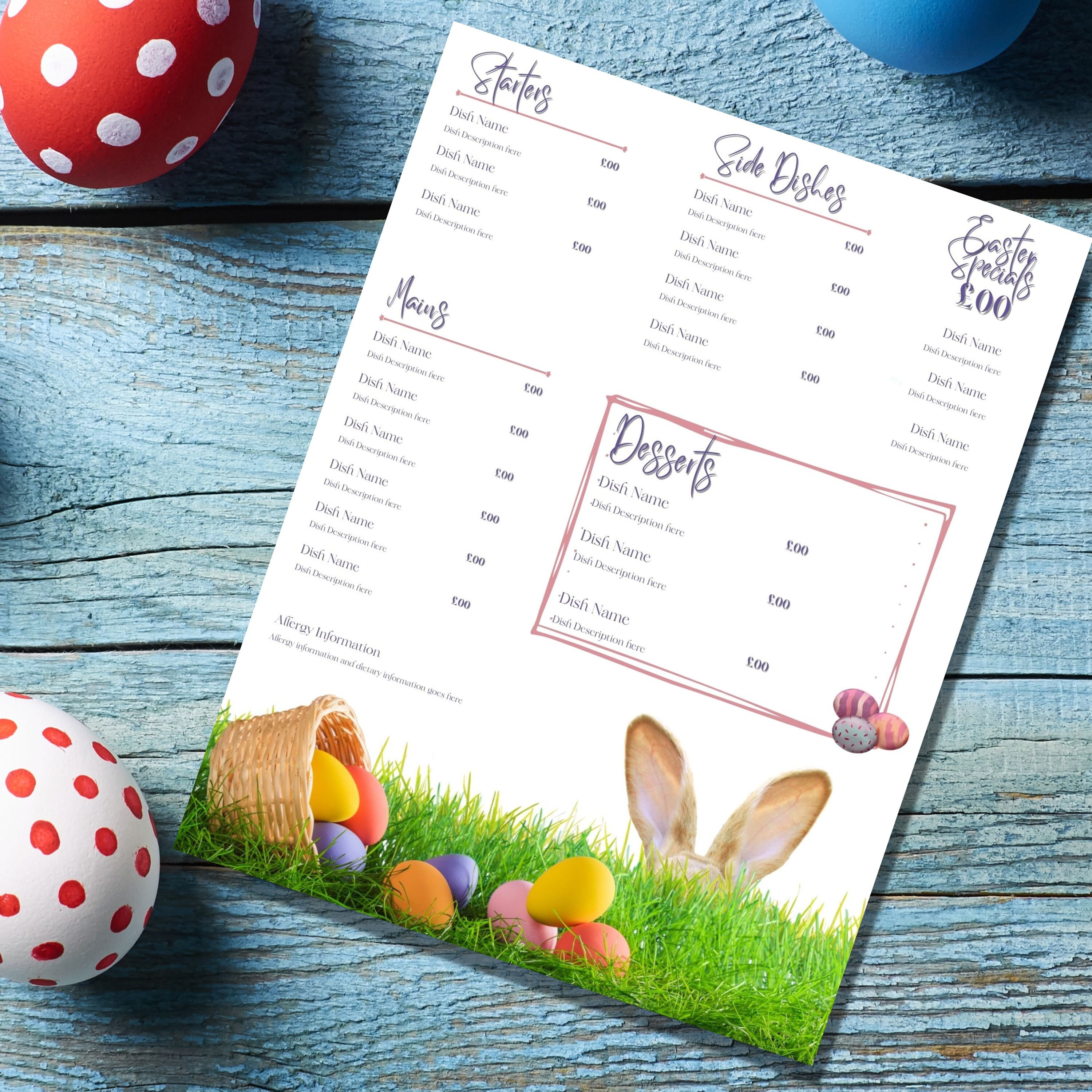 Easter Bunny Menu Template Food Menu for Food Business Canva Template ...