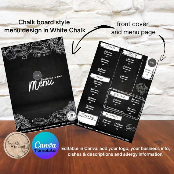 Chalkboard Menu Template for Food Businesses in Colour White - Etsy