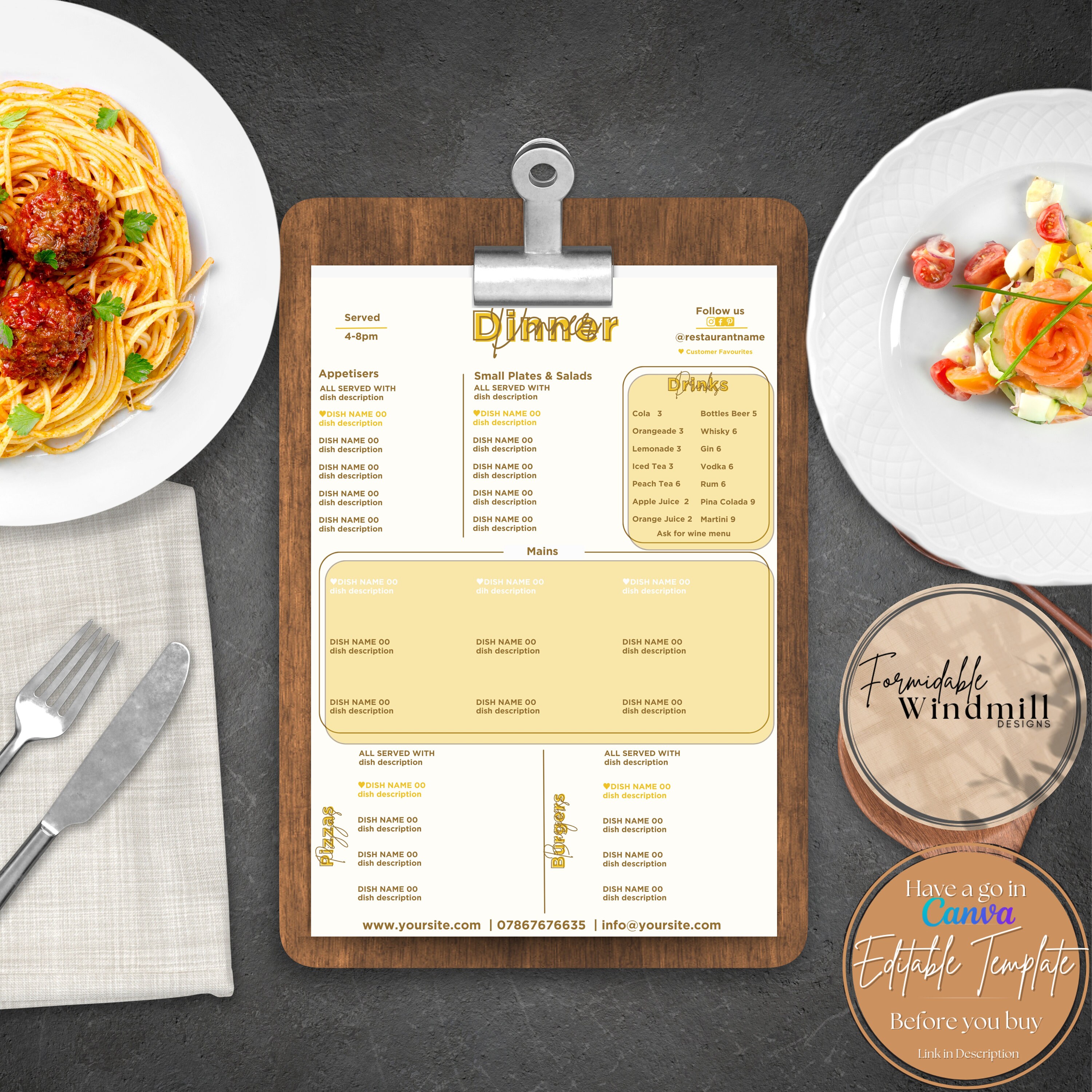 Menu Template Bundle for Food Businesses in Modern Yellow Design ...
