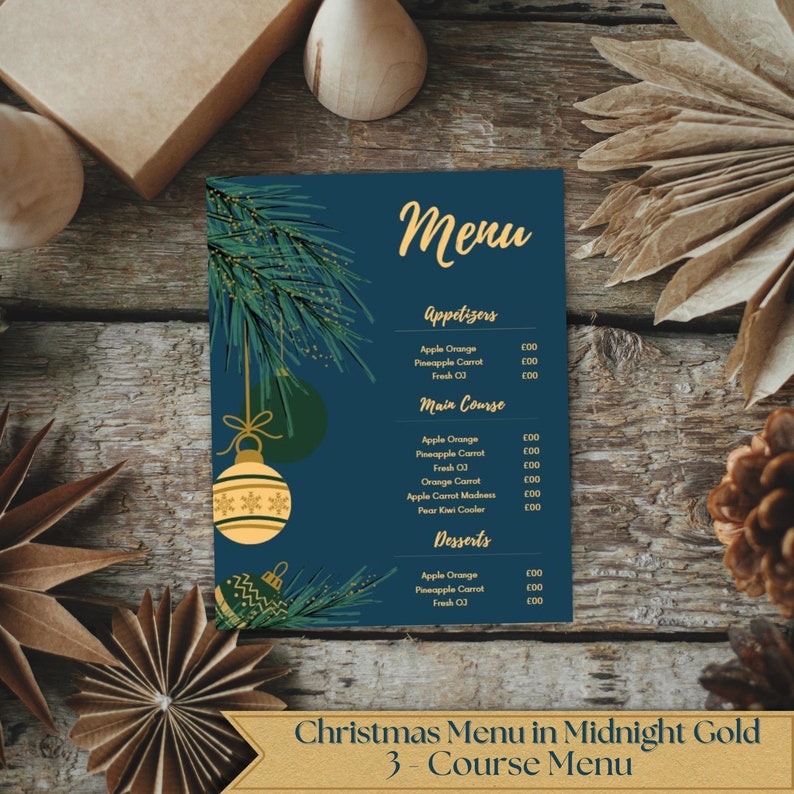 Dark Blue Christmas Menu Template, Gold Design (canva Editable, Digital ...