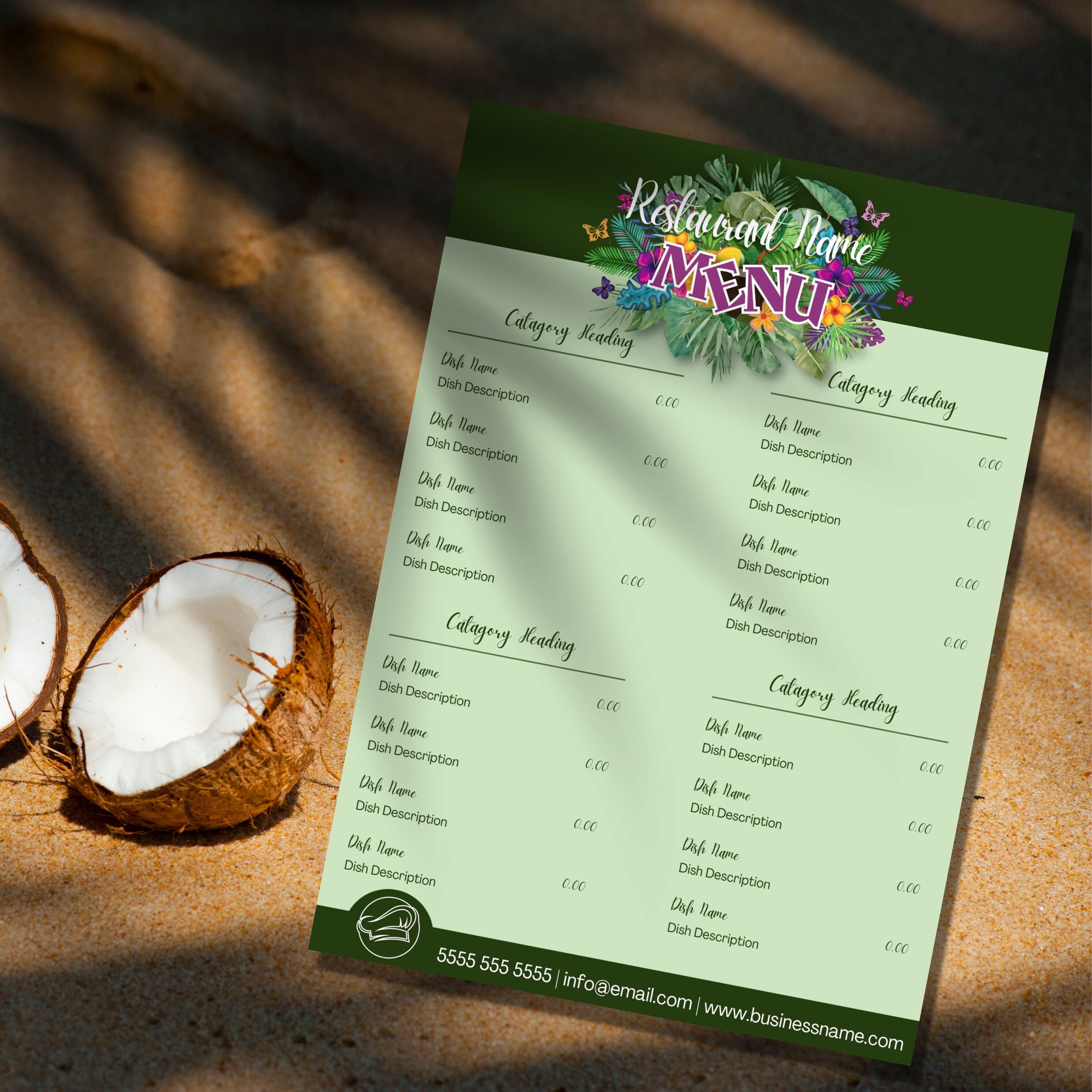 Tropical Restaurant Menu Template: Editable Canva Design (instant ...