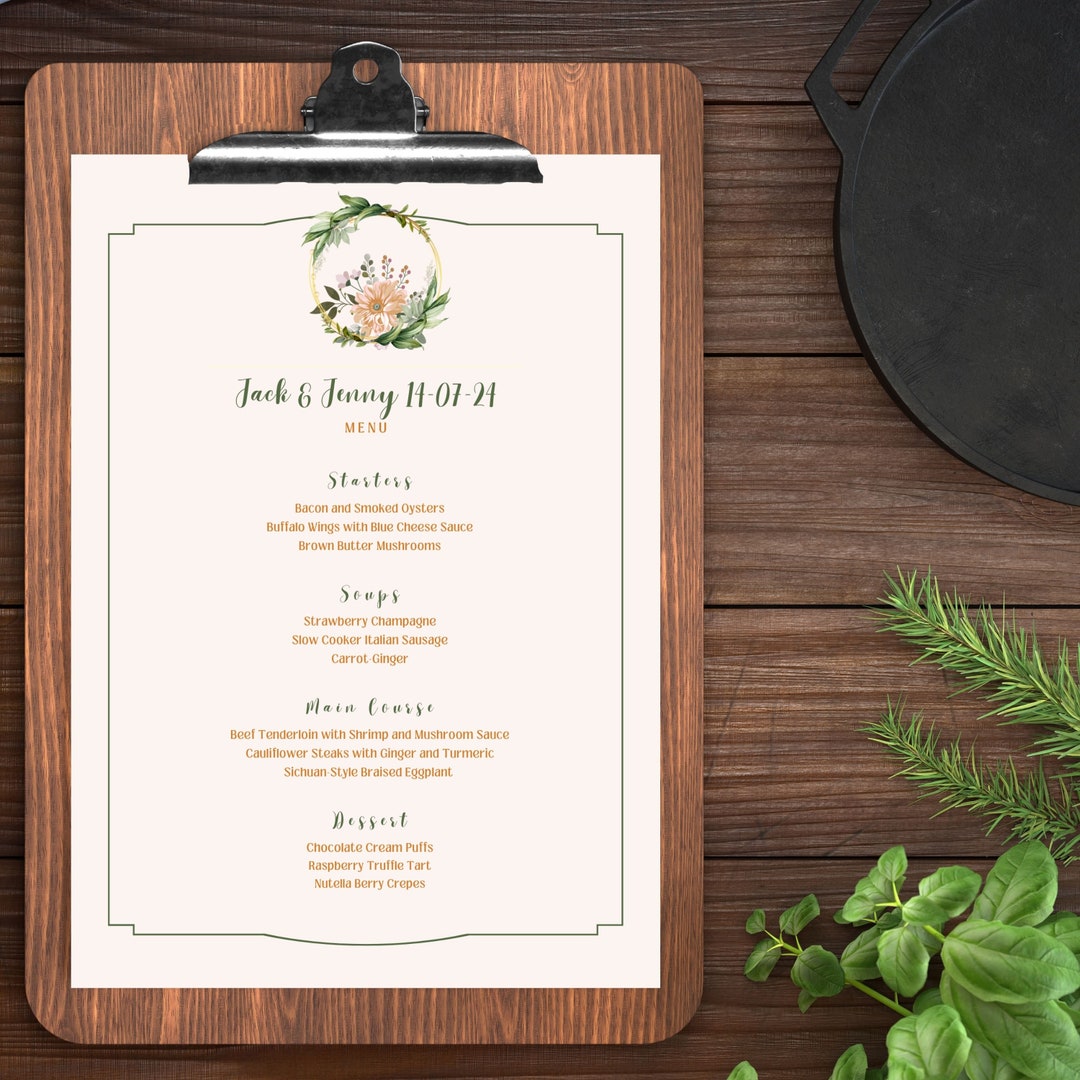 Wedding Day Dinner Menu Template for Food Business Wedding Template ...