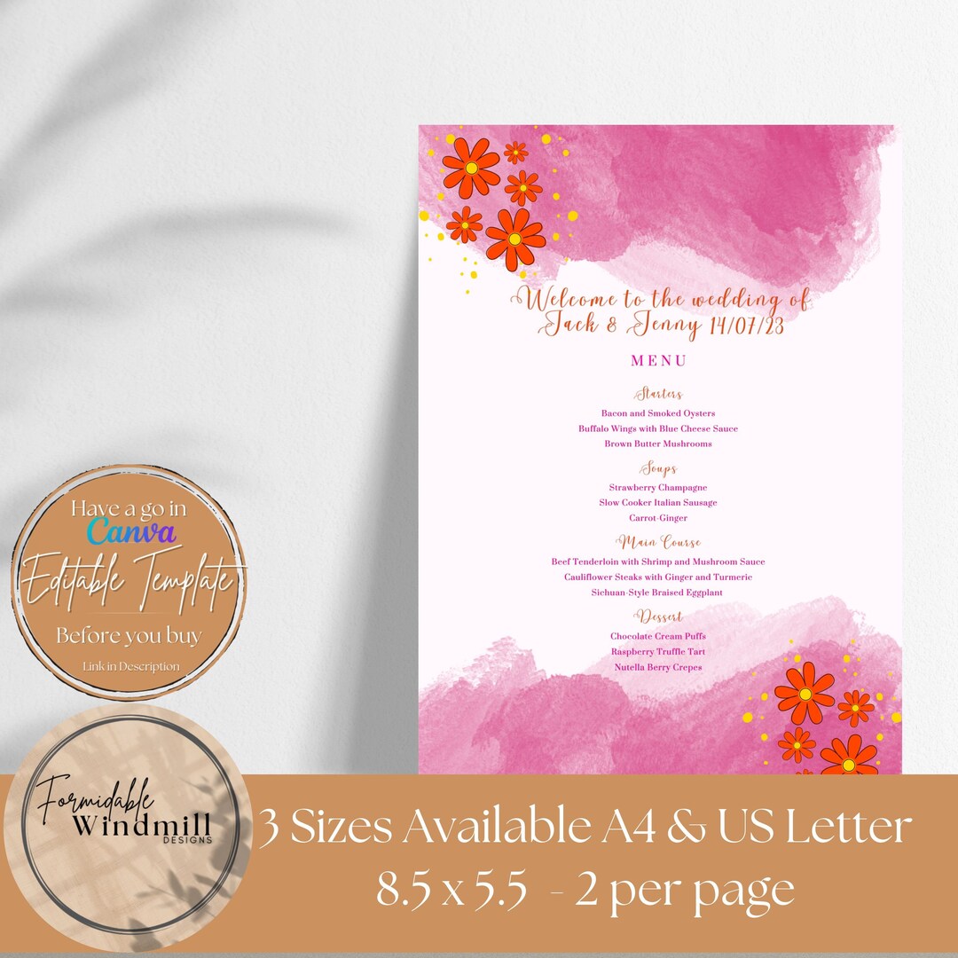 Wedding Menu Template Instant Download Links for Business - Etsy