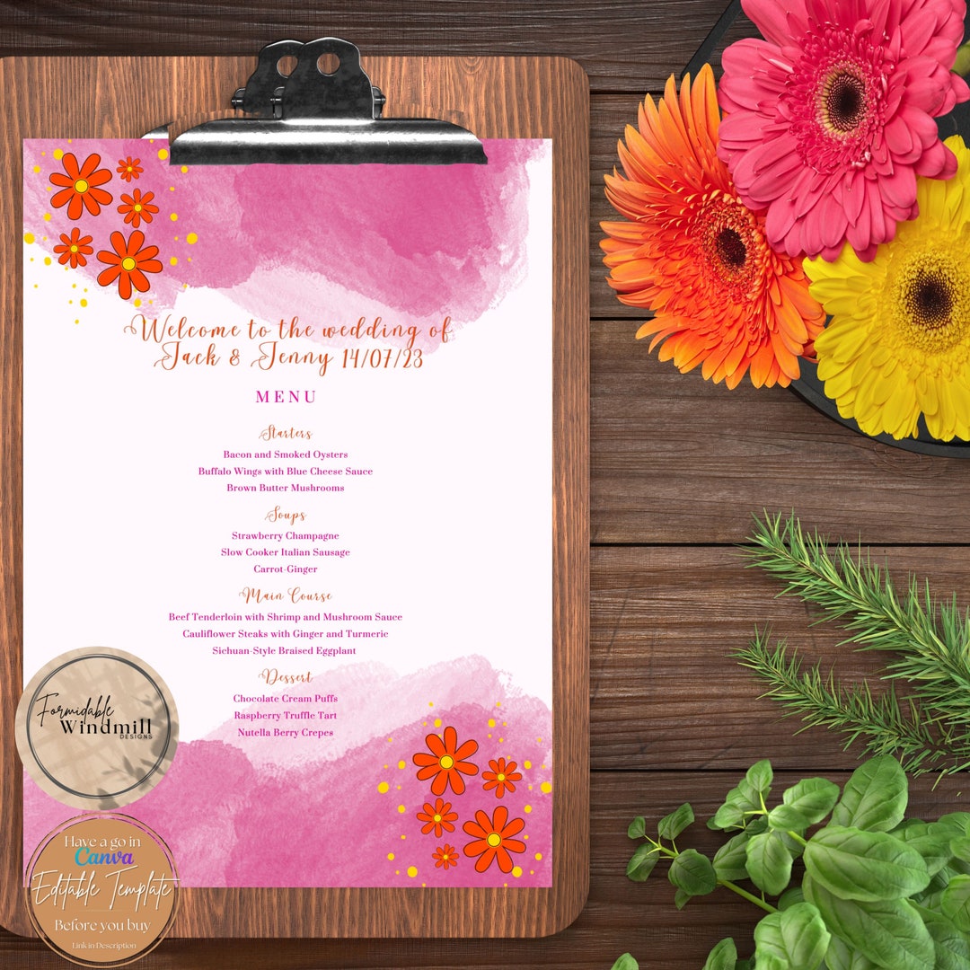 Wedding Day Menu Template for Food Business Wedding Catering Canva ...