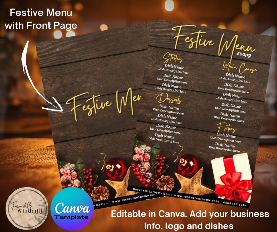 Christmas Menu Template for Food Businesses With Wood Table Design ...