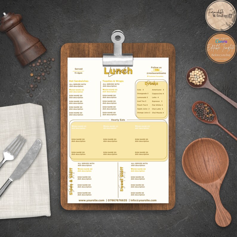 Menu Template Bundle for Food Businesses in Modern Yellow Design ...
