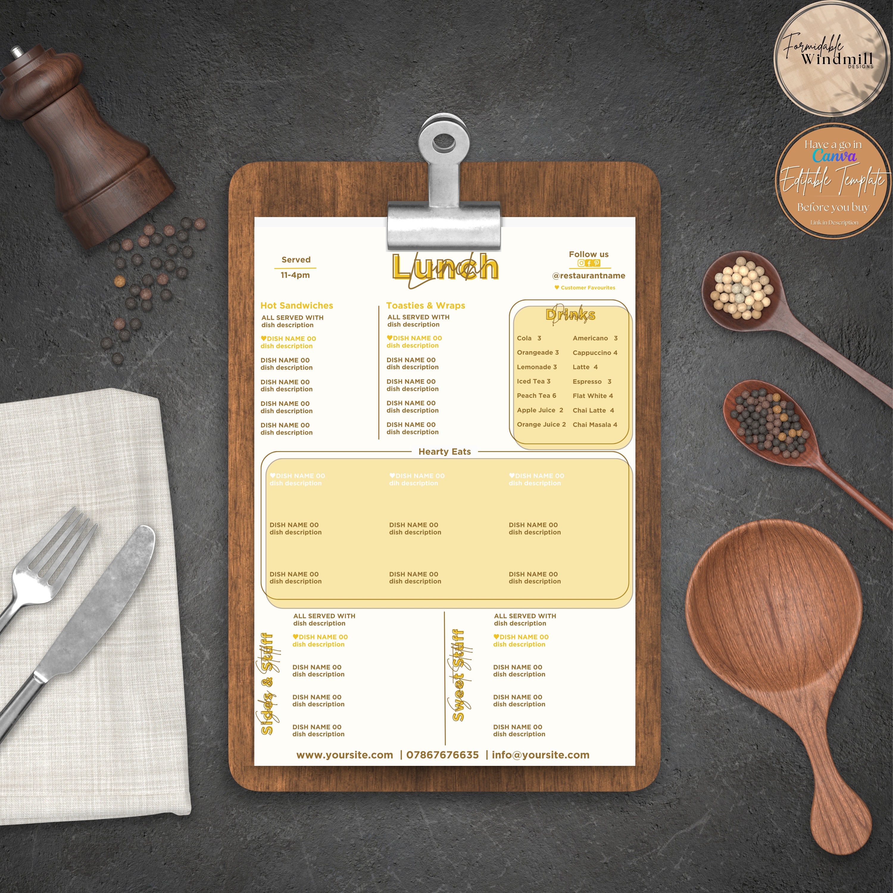 Menu Template Bundle for Food Businesses in Modern Yellow Design ...