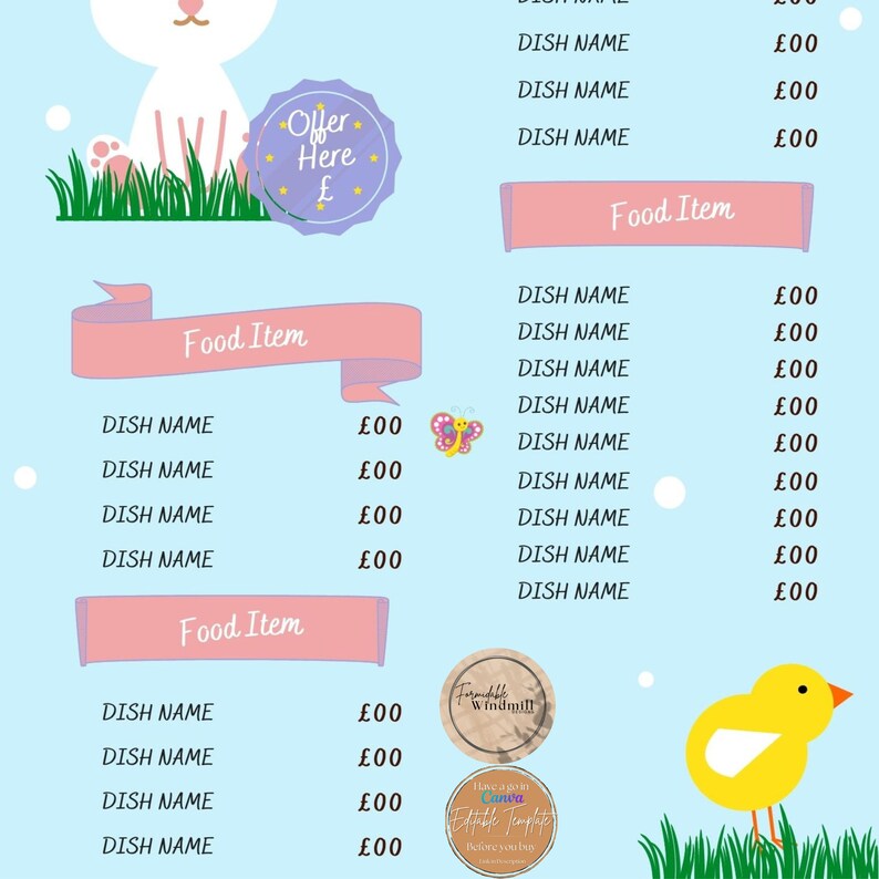 Easter Bunny Menu Template Canva Template Instant Download - Etsy