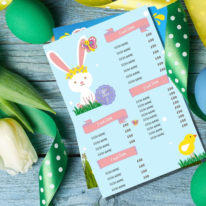 Easter Bunny Menu Template Canva Template Instant Download - Etsy