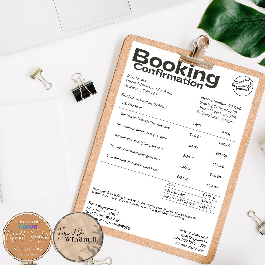 Office Template Business Professional Booking Confirmation Document ...
