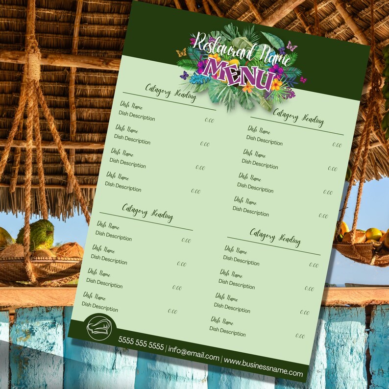 Tropical Restaurant Menu Template: Editable Canva Design (instant ...