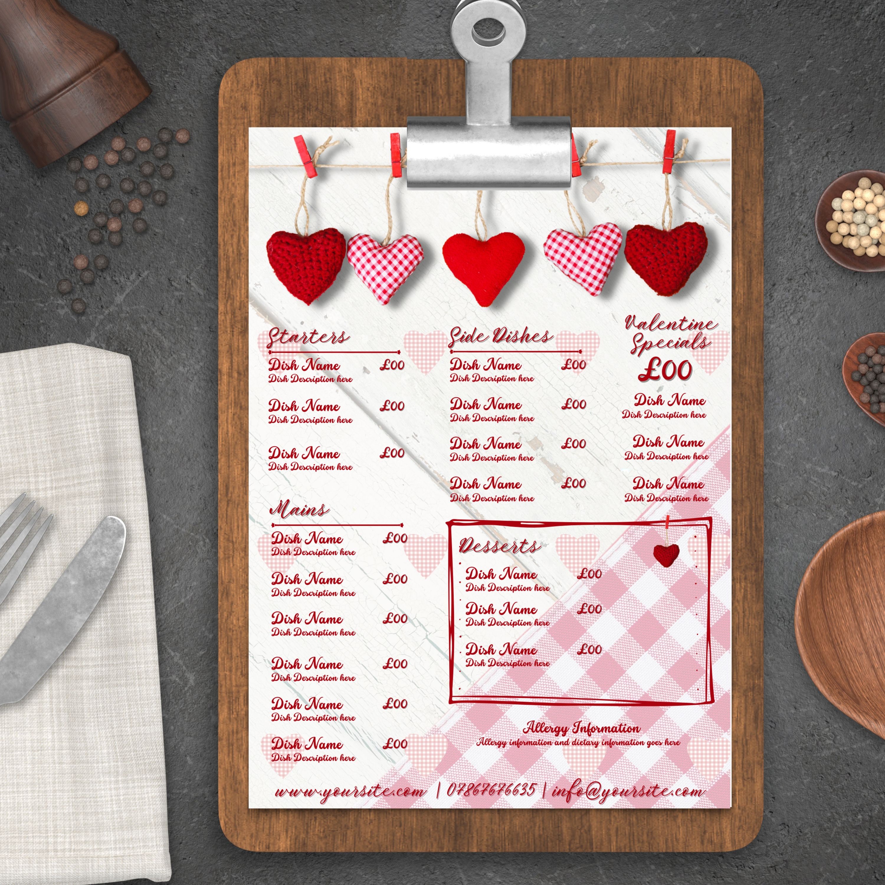 Valentine Heart Strings Menu Template for Food Businesses Editable in ...