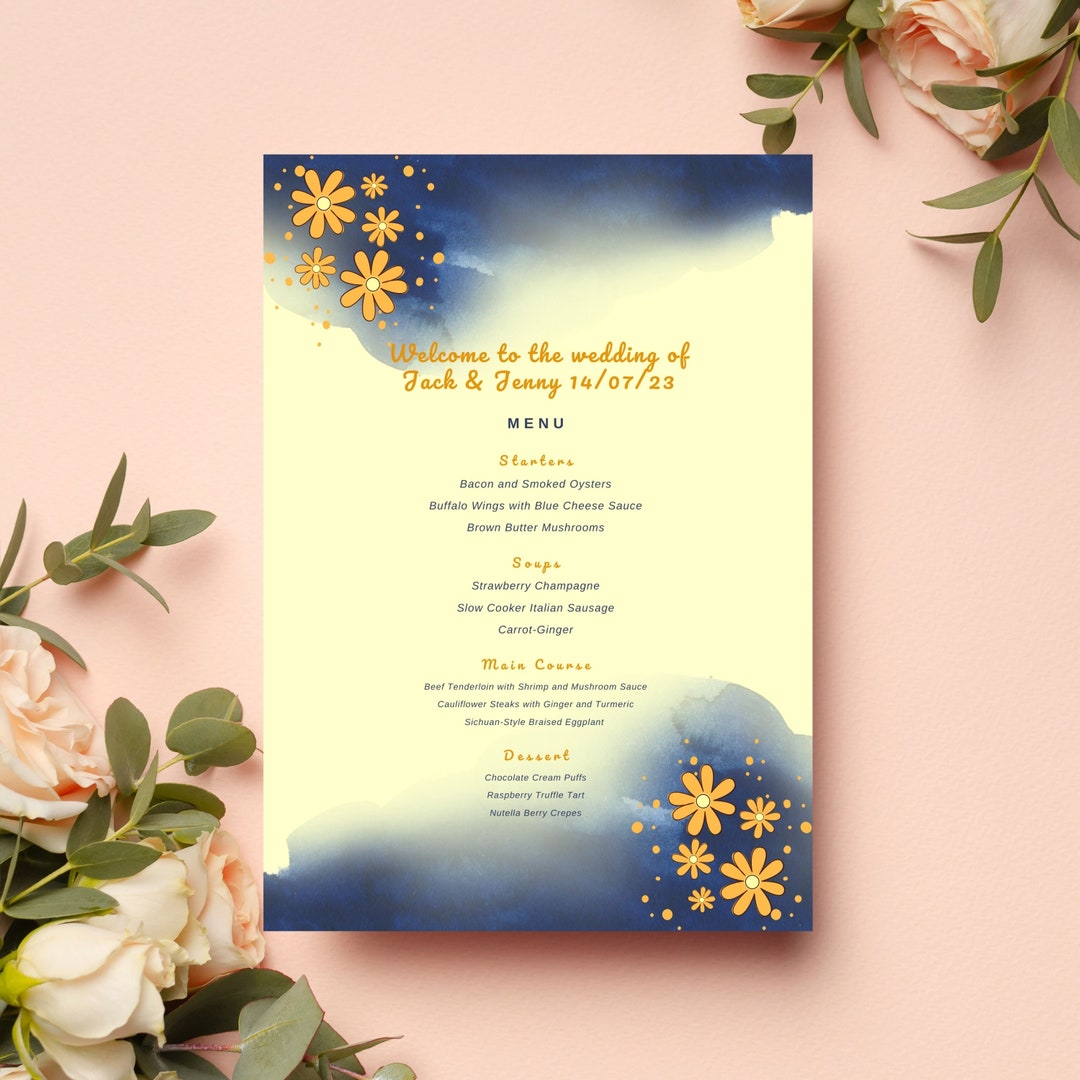 Wedding Day Food Menu Template Editable in Canva - Customizable ...