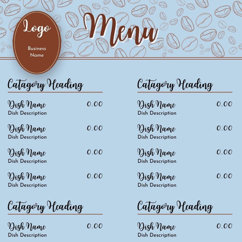 Coffee Shop Cafe Menu Template Instant Download Links for Business ...