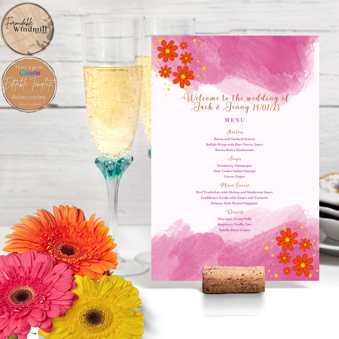 Wedding Menu Template Instant Download Links for Business Printable ...
