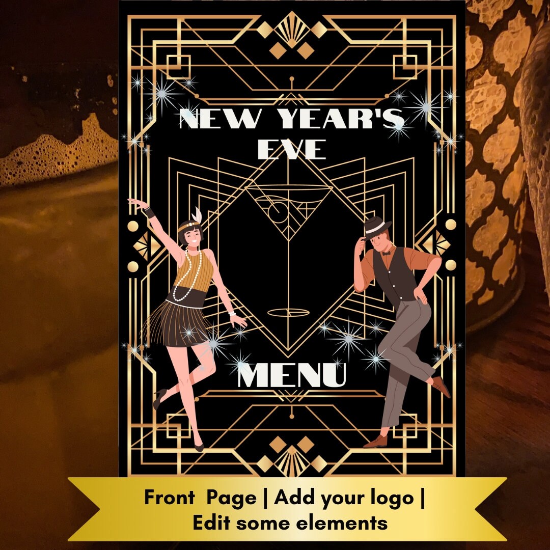 NEW YEARS Eve Menu Template in 1920s Speakeasy Design, Editable in ...