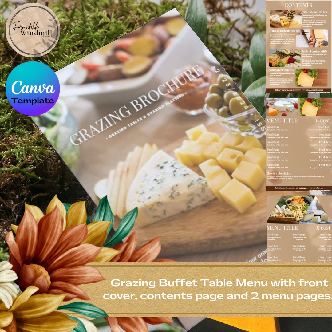 Editable Grazing Table Menu Template: Canva Brochure (A4 & US Letter ...