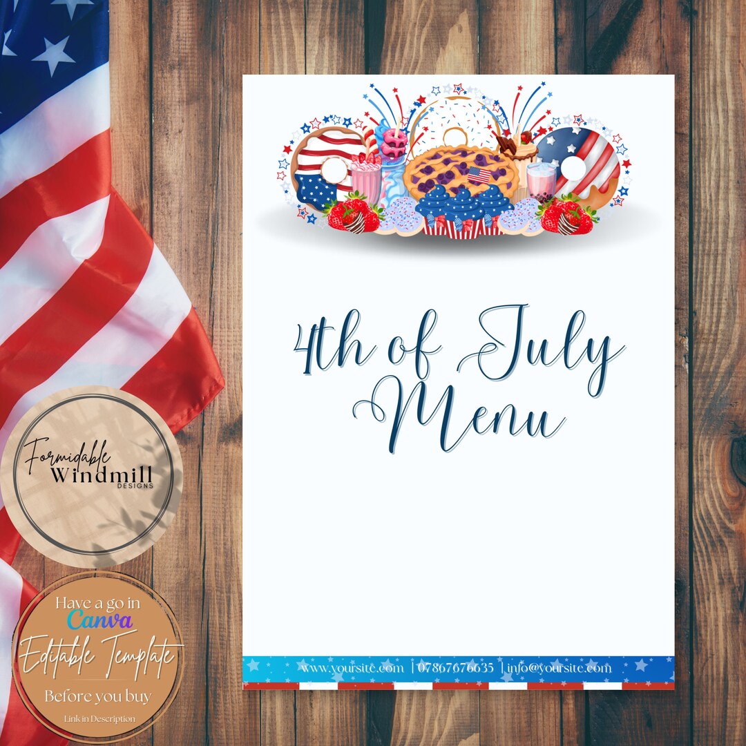 July 4th Menu Template for Food Business Editable in Canva Restaurant ...