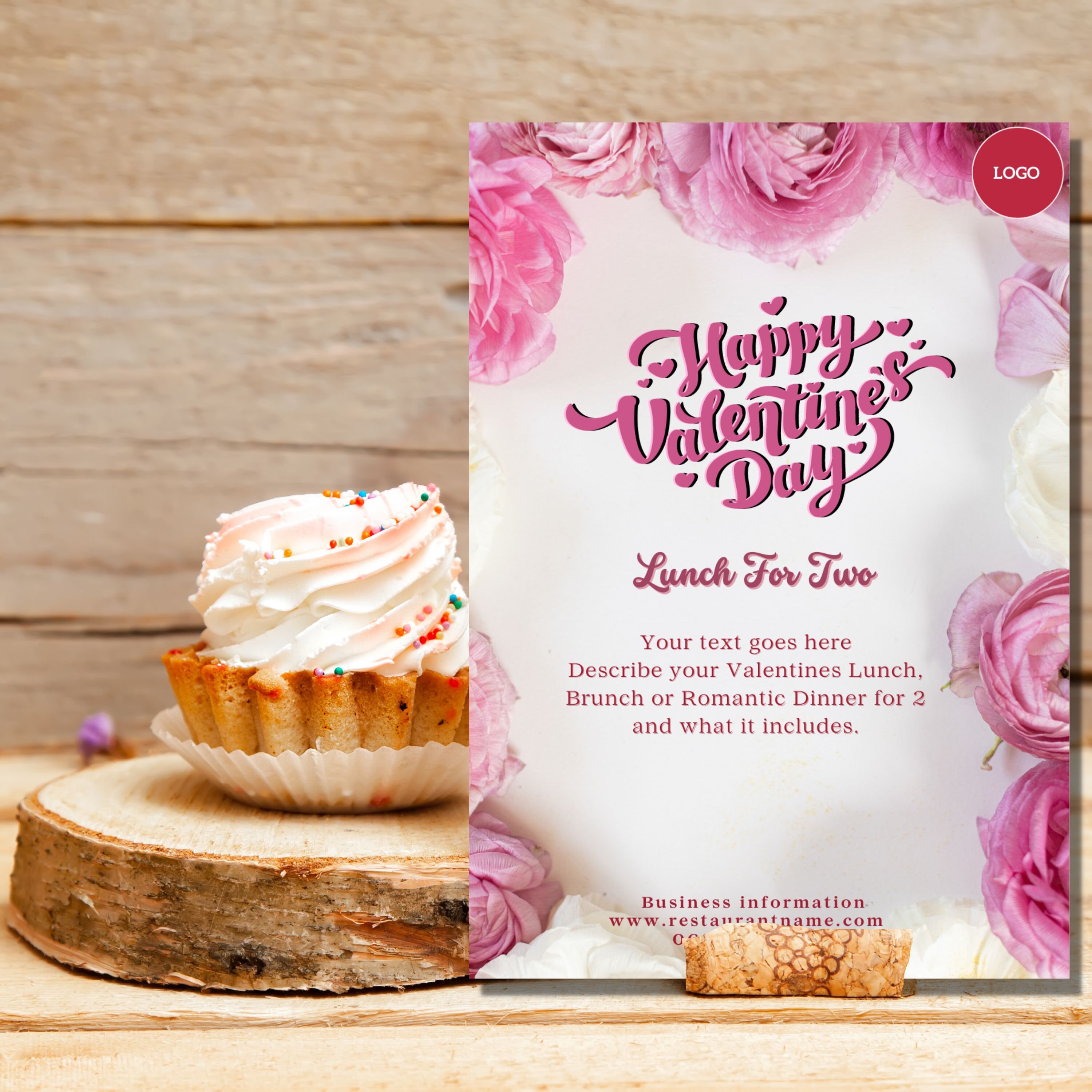 Valentine Pink Roses Flyer Template for Food Businesses Editable in ...