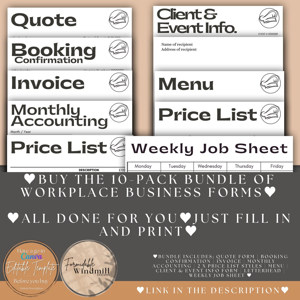Printable Job Sheet for a Weekly Office Workflow Minimalist Small ...