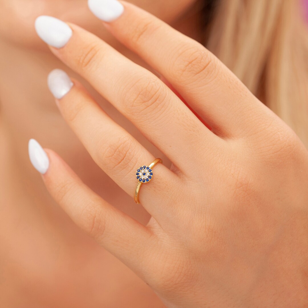 Dainty Evil Eye Ring, Protection Rings, Evil Eye Jewelry, Adjustable ...