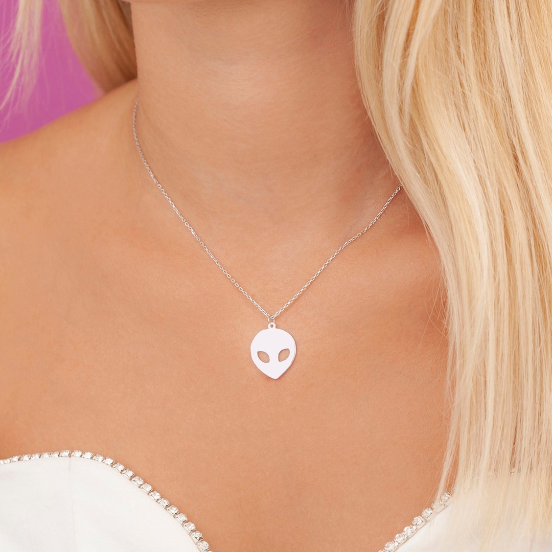 Silver Alien Face Necklace, Tiny Alien Necklace, UFO Necklace, Alien ...